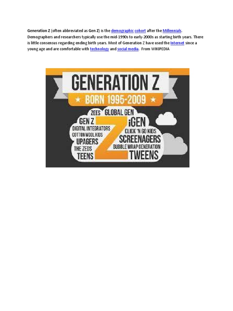 Generation Z (Often Abbreviated As Gen Z) Is The: Demographic Cohort ...