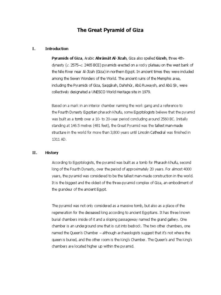 The Great Pyramid of Giza | PDF | Egyptian Pyramids | Pyramid