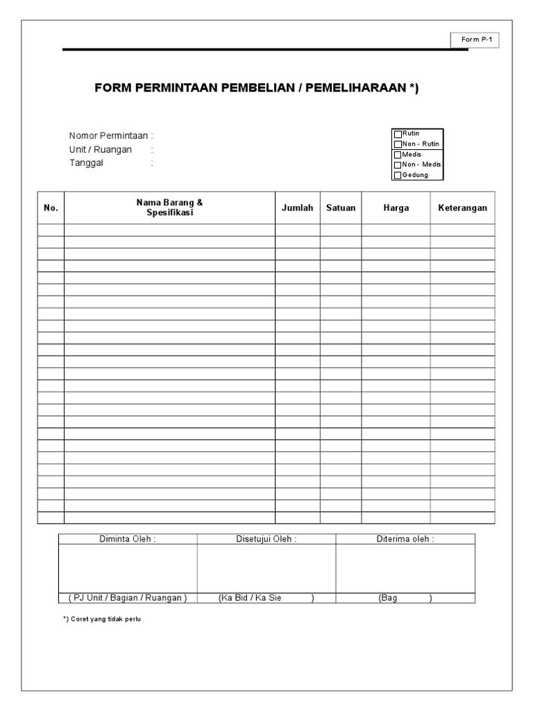 Pembelian dan Pemeliharaan Permintaan Form | PDF