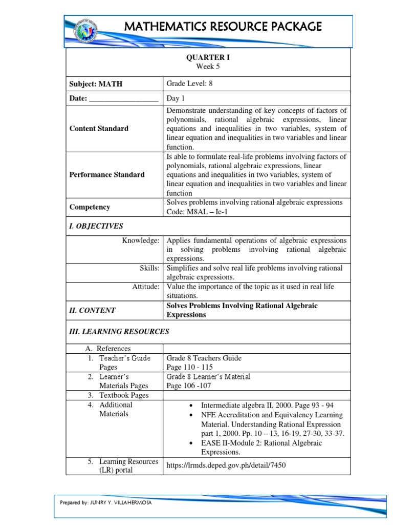 Mathematics Resource Package: Quarter I | PDF | Fraction (Mathematics ...