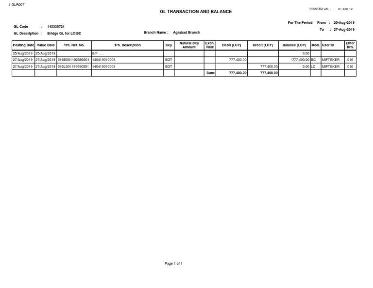 GL Transaction and Balance: O R D E R - I D | PDF
