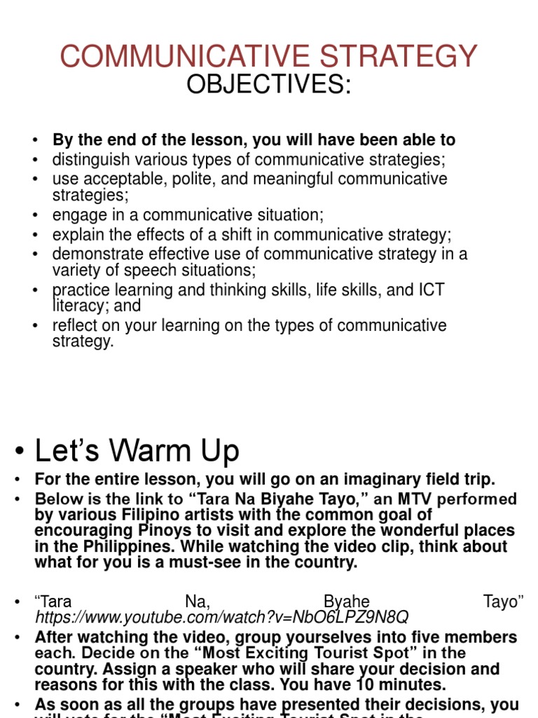 Communicative Strategy: Objectives | Conversation | Speech