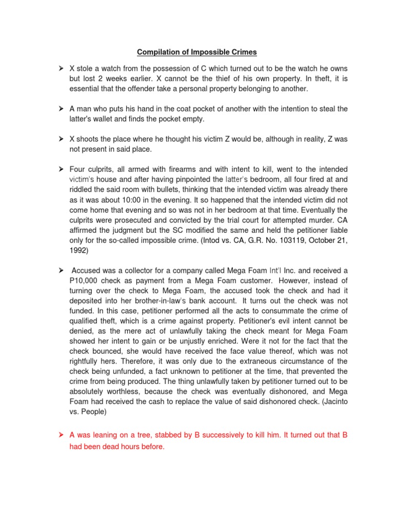 Compilation of Impossible Crimes | PDF | Theft | Crime & Violence