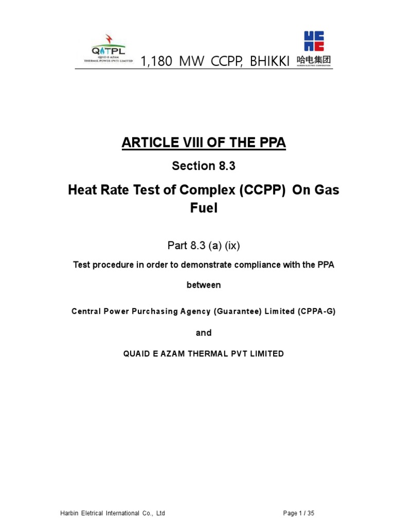Heat Rate Test of Commbine Cycle Power Plants (CCPP) On Gas Fuel | PDF ...