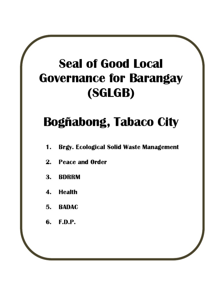 Seal of Good Local Governance For Barangay | PDF