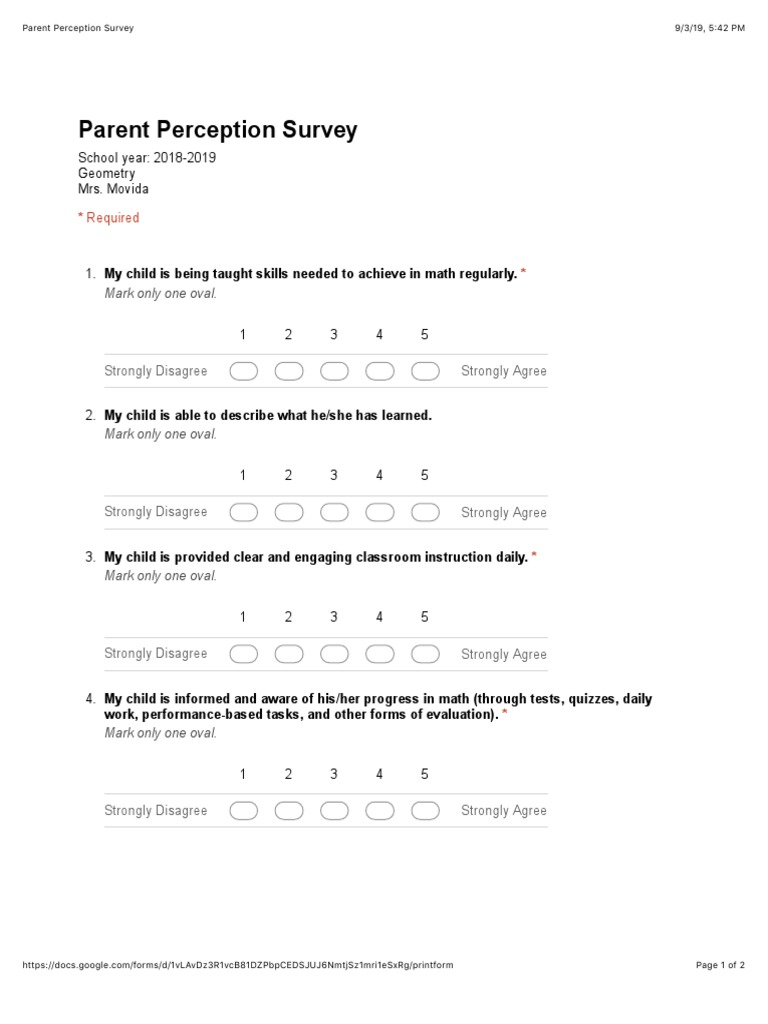 parent perception survey 1819