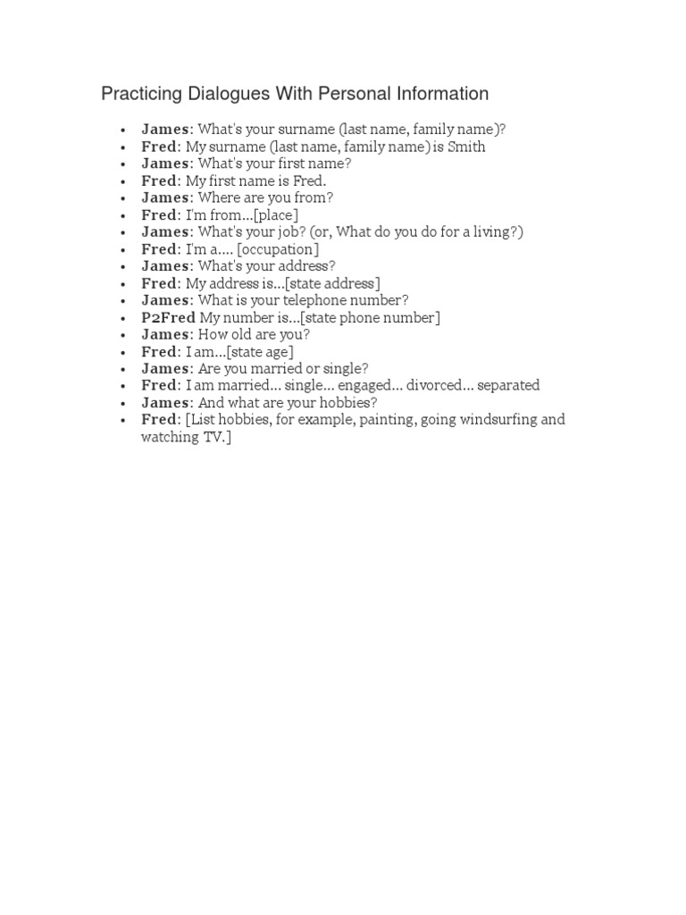 Practicing Dialogues With Personal Information: Watching TV.) | PDF