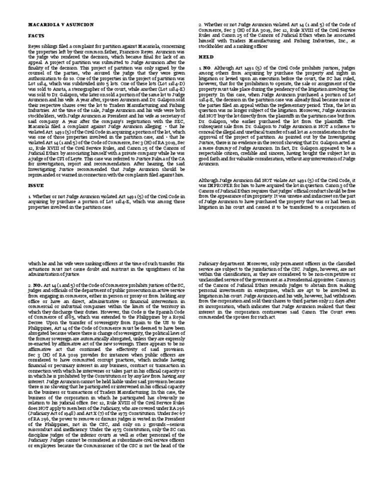 Macariola V Asuncion Facts | PDF | Judiciaries | Judge