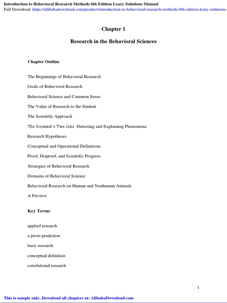 Introduction To Behavioral Research Methods 6th Edition Leary Solutions ...