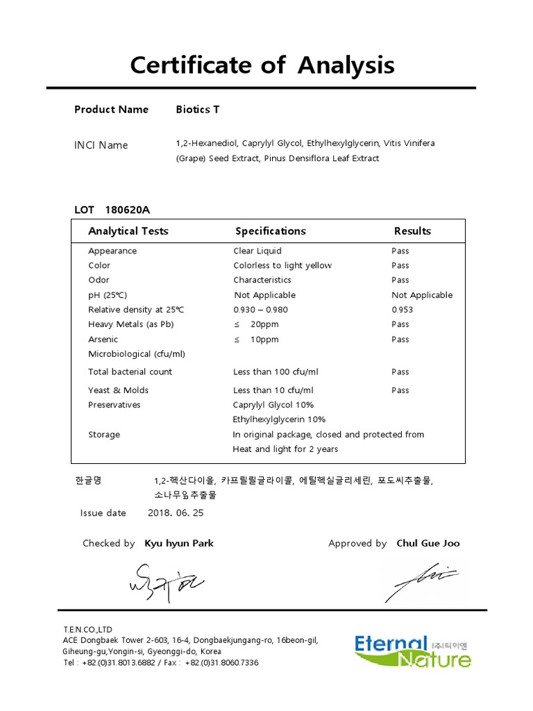 Certificate of Analysis: Product Name Biotics T | PDF