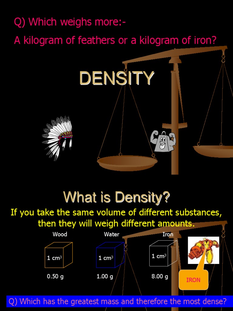 Density: Q) Which Weighs More:-A Kilogram of Feathers or A Kilogram of Iron? | PDF | Density ...