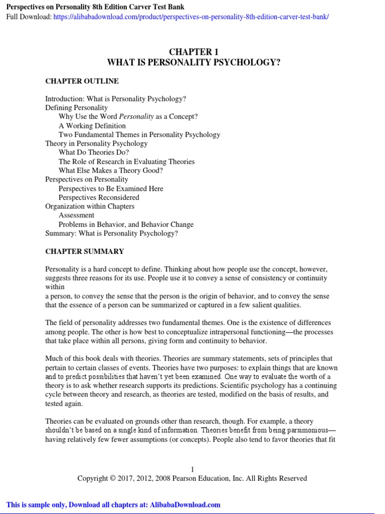 Perspectives On Personality 8th Edition Carver Test Bank | PDF ...
