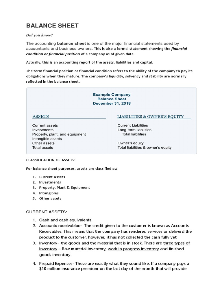 Balance Sheet: The Accounting Is One of The Major Financial Statements ...