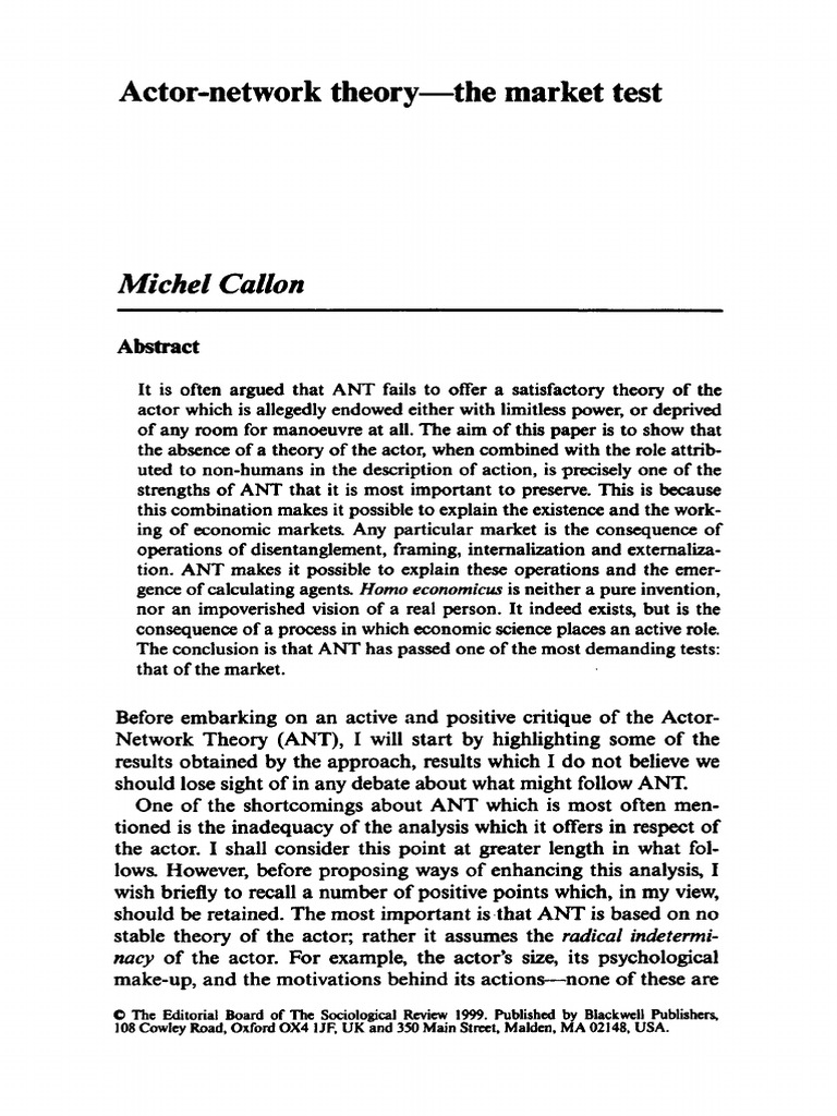 Actor-Network Theory-The Market Test: Michel Callon | PDF | Externality ...