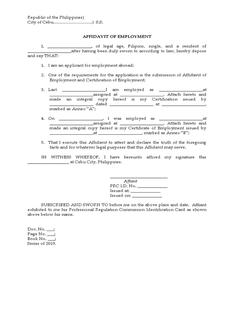 Affidavit of Employment for Job Application | PDF