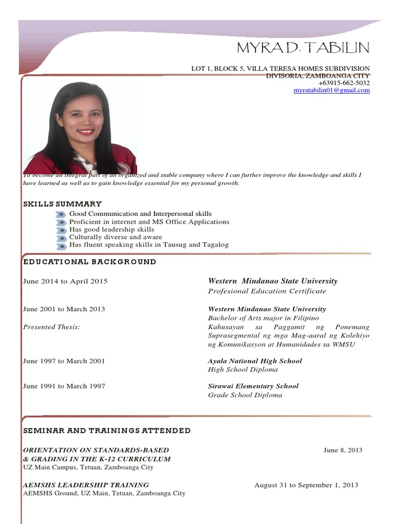 Myra Resume | PDF | Tagalog Language | Cognition