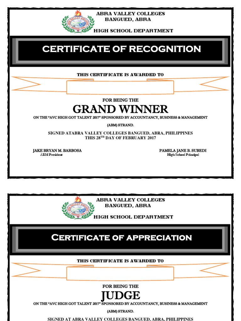 Grand Winner: Certificate of Recognition | PDF