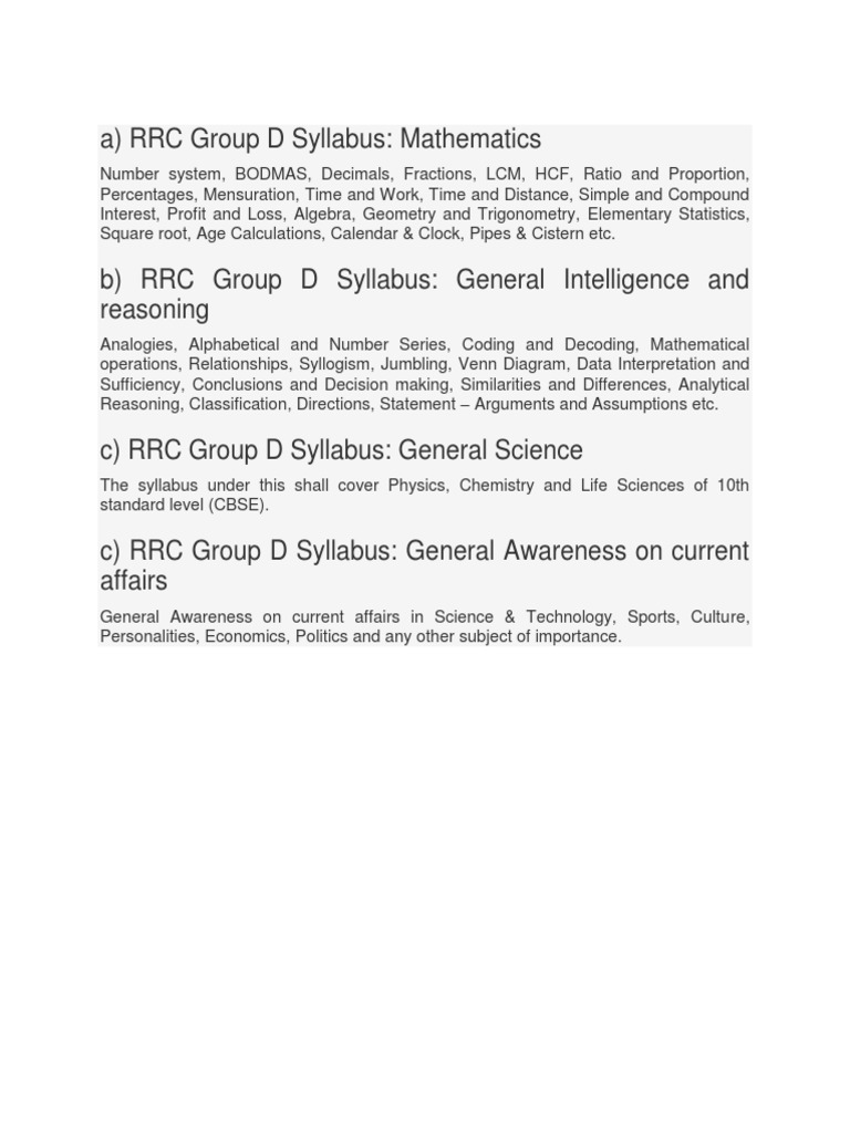 A) RRC Group D Syllabus: Mathematics | PDF | Science & Mathematics ...