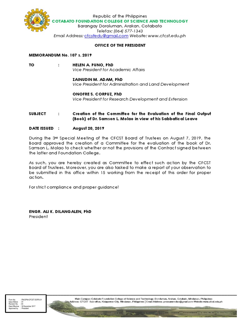 CFCST Committee for Dr. Molao's Book Evaluation | PDF | Government ...