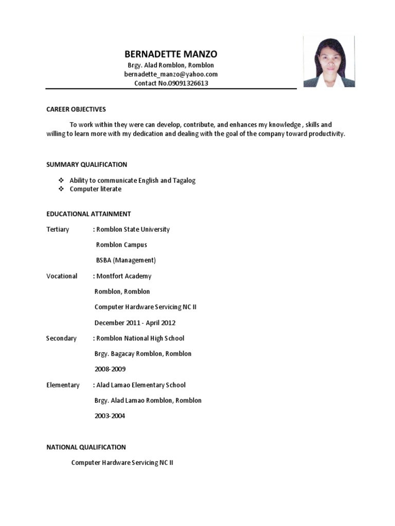 Bernadette Manzo's Resume Summary | PDF