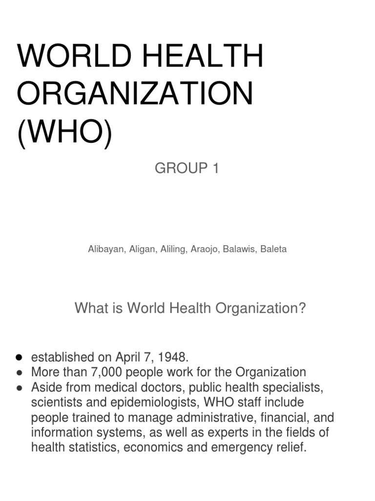 World Health Organization (WHO) : Group 1 | Download Free PDF | Health ...