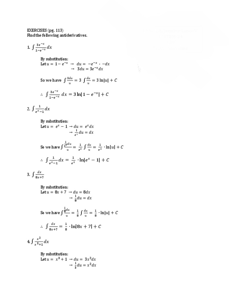 Antiderivative Exercises with Solutions | PDF | Mathematical Analysis ...