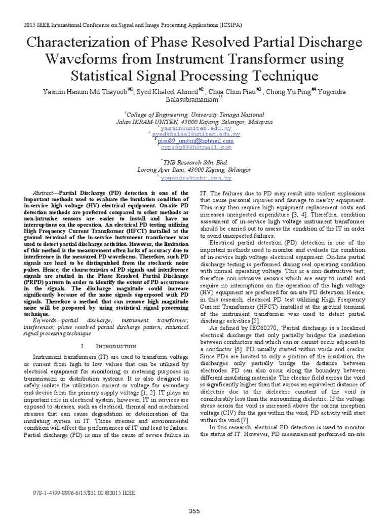 Characterization of Phase Resolved Partial Discharge Waveforms From Instrument Transformer Using ...