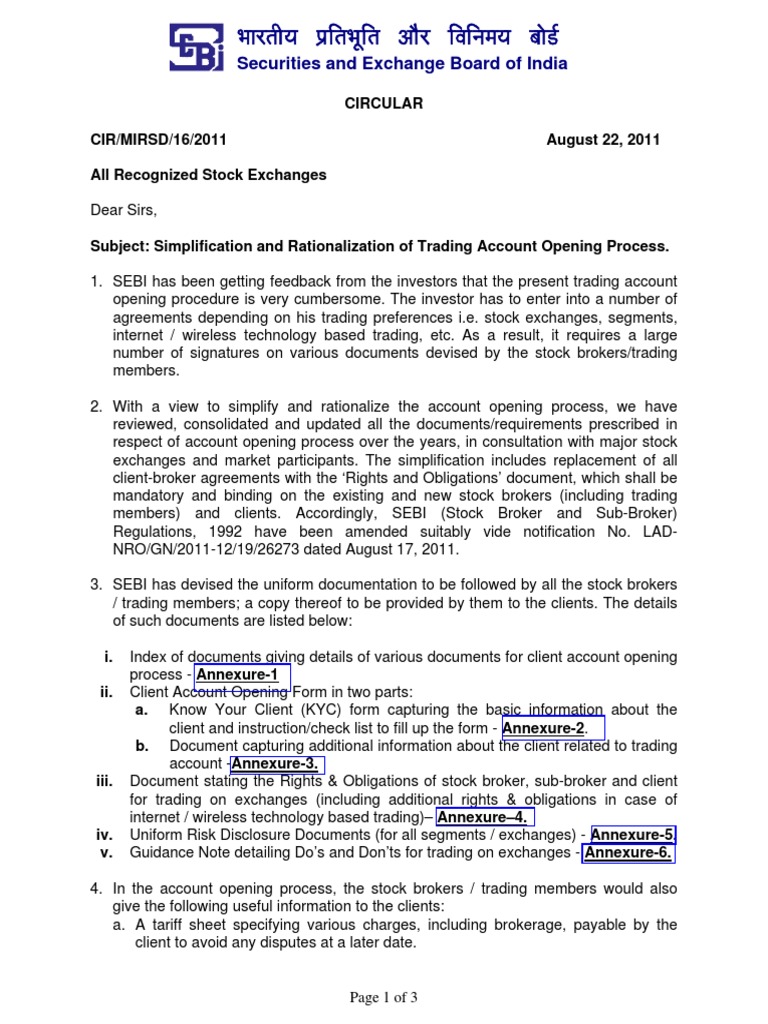 SEBI Circular Dated 22.08.2011 (Cirmirsd162011) | PDF | Stocks | Social ...