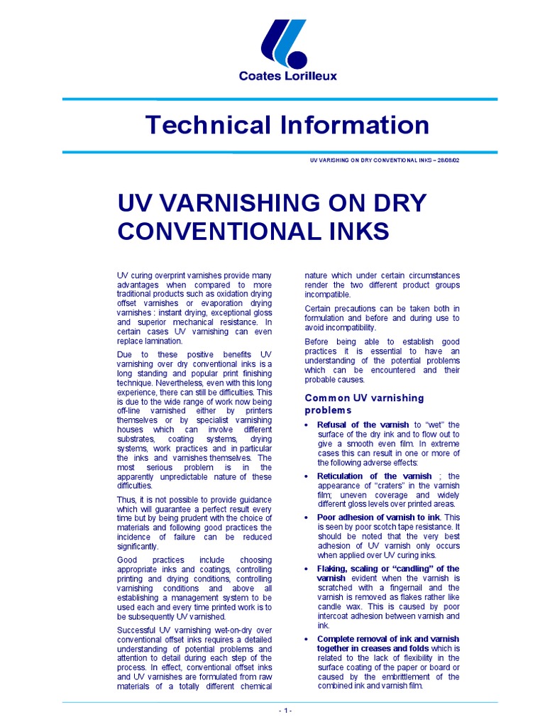 UV Varnishing Over Dry Conventional Inks - Best Practice | PDF ...