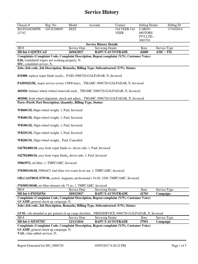 Service History Vehicle-8685 PDF | PDF | Manufactured Goods | Motor Vehicle