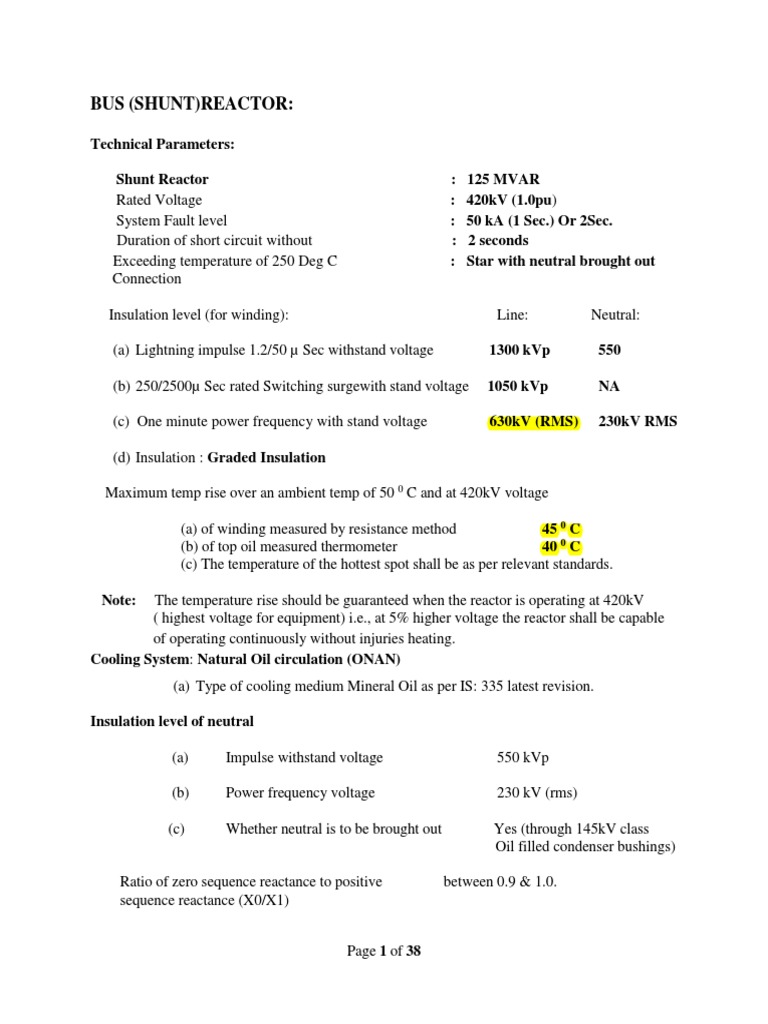 Technical Specifications for 420kV, 125MVAR Shunt Reactors for ...