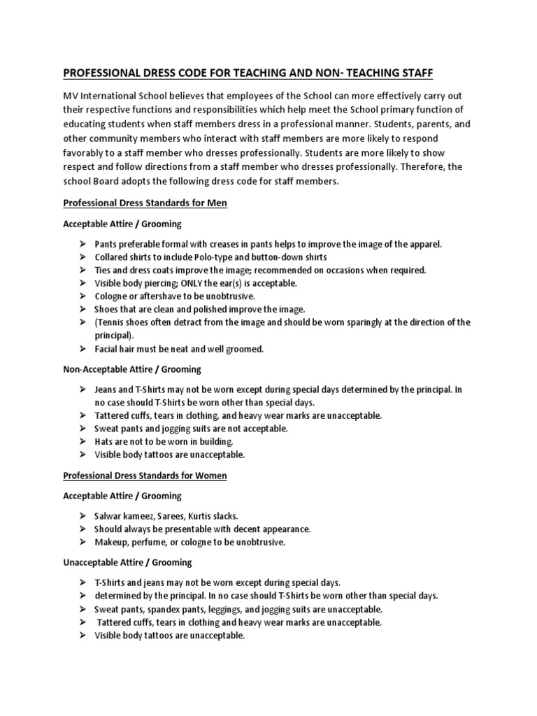 MV School Staff Dress Code Guide | PDF