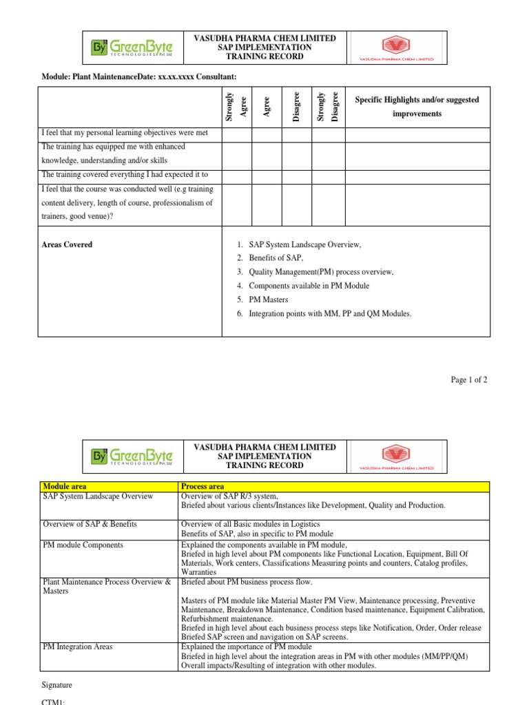 Plant Maintenance Training Record | PDF | Business Process | Business