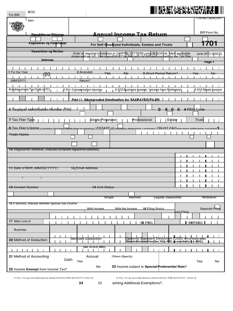 1701 Bir Form 2006 2013-2019 | PDF | Tax Deduction | Income Tax