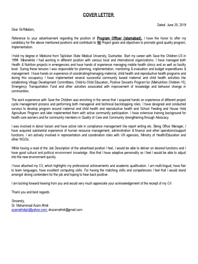 Cover Letter: Cultural and Political Environment Knowledge | PDF ...