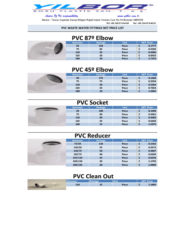 PVC 87º Elbow: PVC Waste Water Fittings Net Price List | PDF | Pipe ...