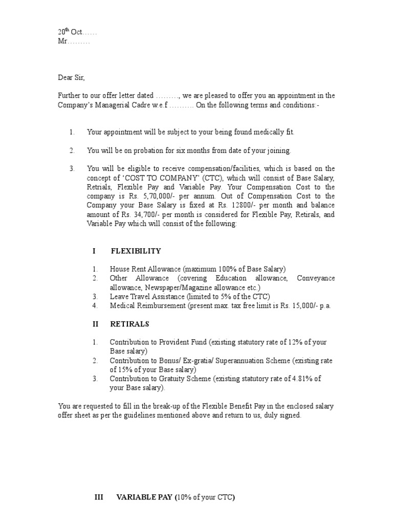 Appointment Letter Format1 477 | PDF | Pension | Employment