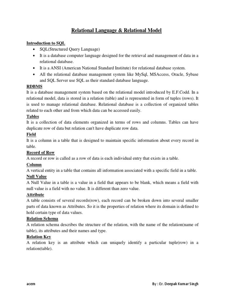 Relational Languages and Relational Mode | PDF | Relational Database ...