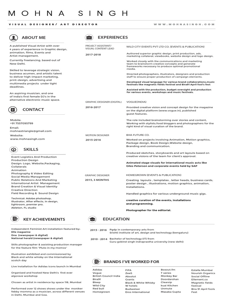 Mohna Singh: Experiences About Me | Download Free PDF | Graphic Design ...
