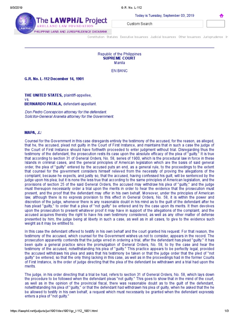 G.R. No. L-112 | PDF | Plea | Prosecutor