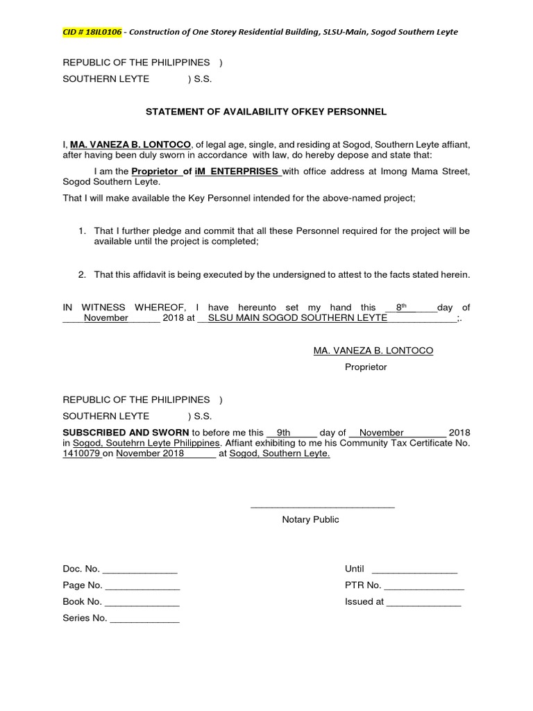 Duly Signed List of Contractor Key Personnel | PDF | General Contractor ...