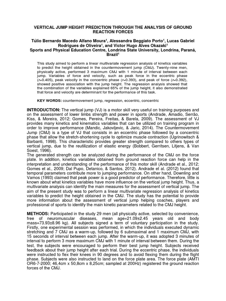 Vertical Jump Prediction Using Ground Reaction Forces | PDF | Standard Deviation | Regression ...