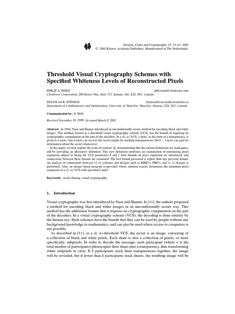 Threshold Visual Cryptography Schemes With Specified Whiteness Levels ...
