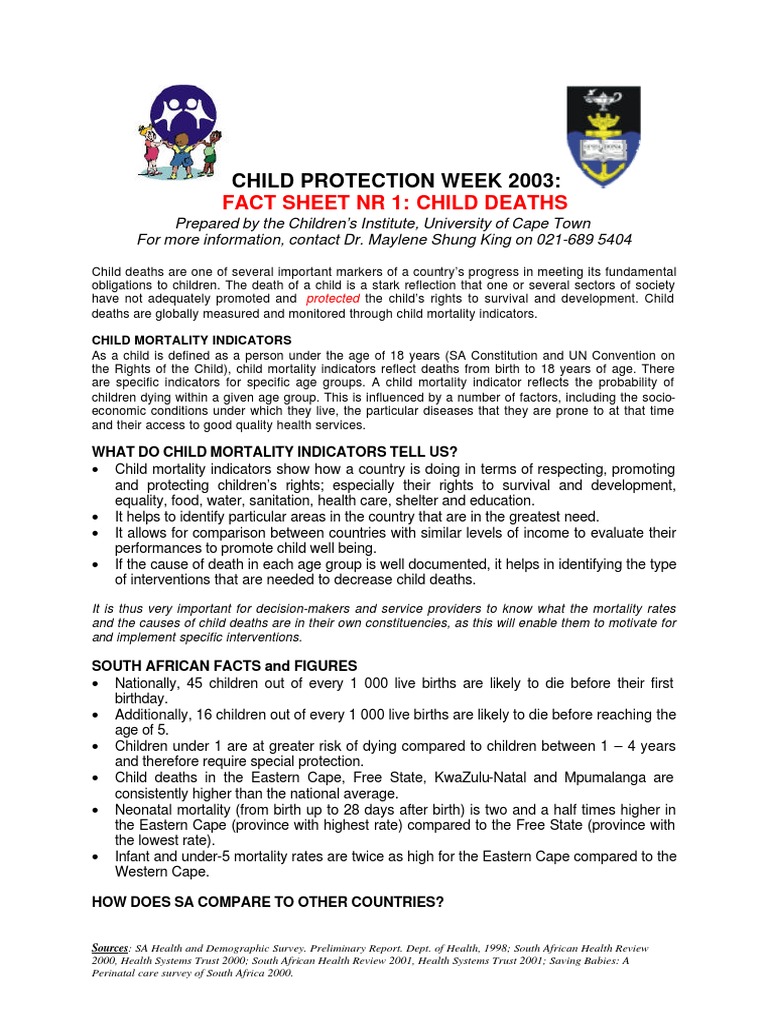 Fact Sheet NR 1: Child Deaths | PDF | Infant Mortality | Death