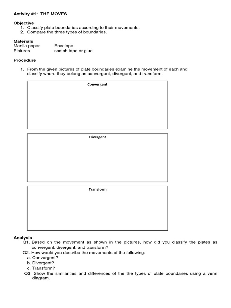 Activity Sheets | PDF | Earthquakes | Plate Tectonics