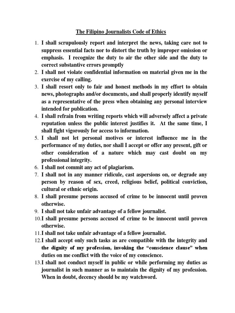 The Filipino Journalists Code of Ethics | PDF