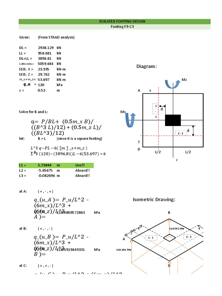 Isolated Footing Design Calculations | PDF | Units Of Measurement ...