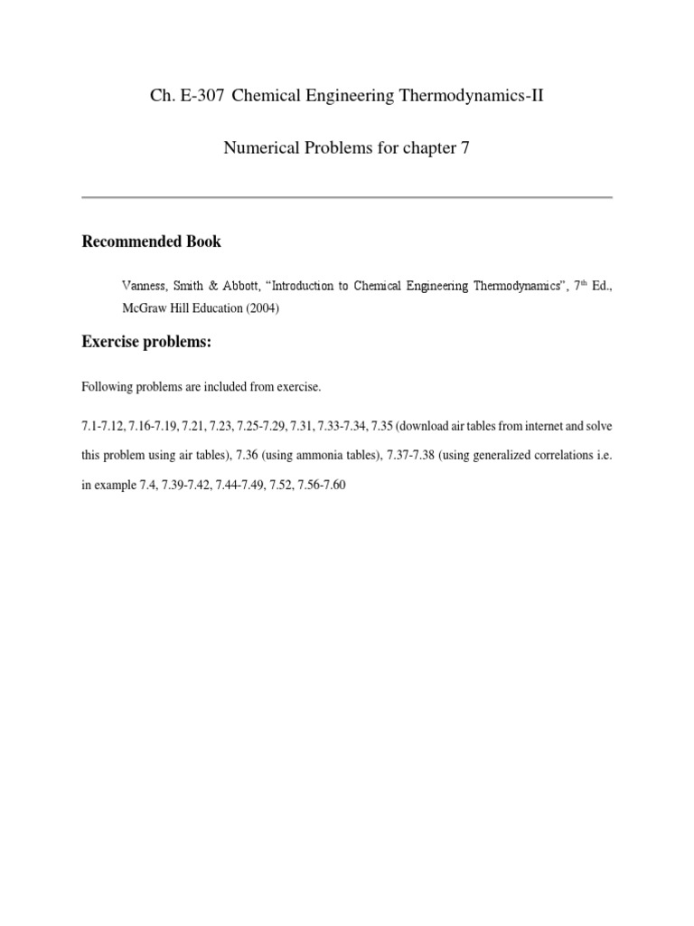 Ch. E-307 Chemical Engineering Thermodynamics-II: Recommended Book ...
