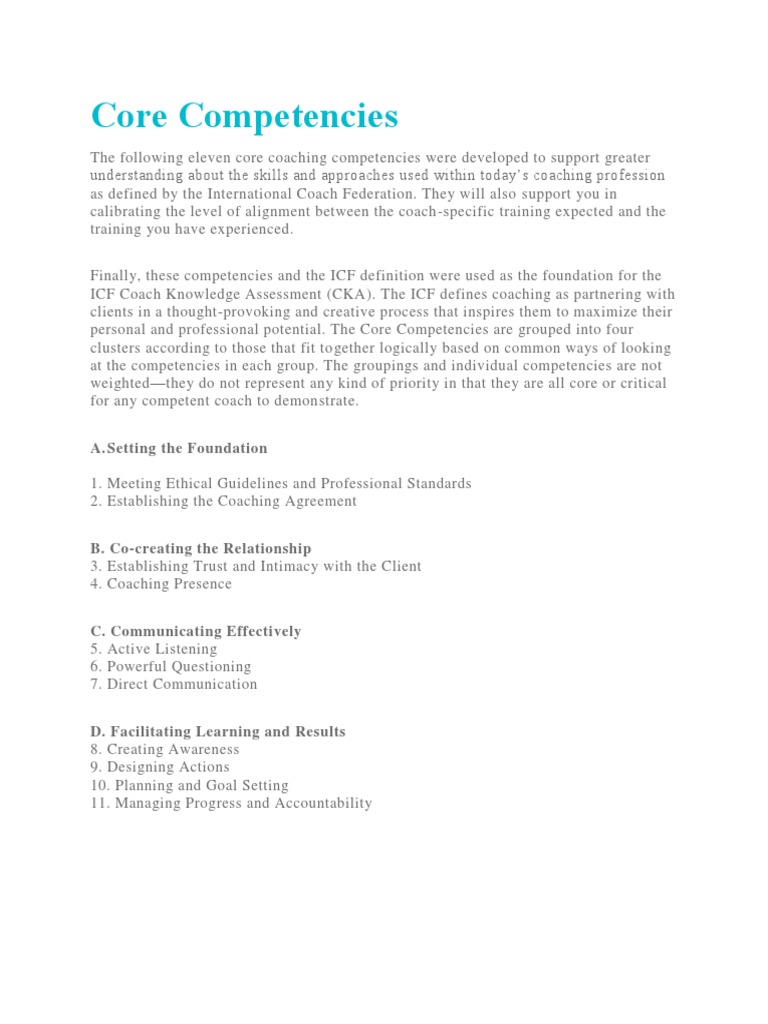 Core Competencies ICF | PDF | Competence (Human Resources) | Trust ...