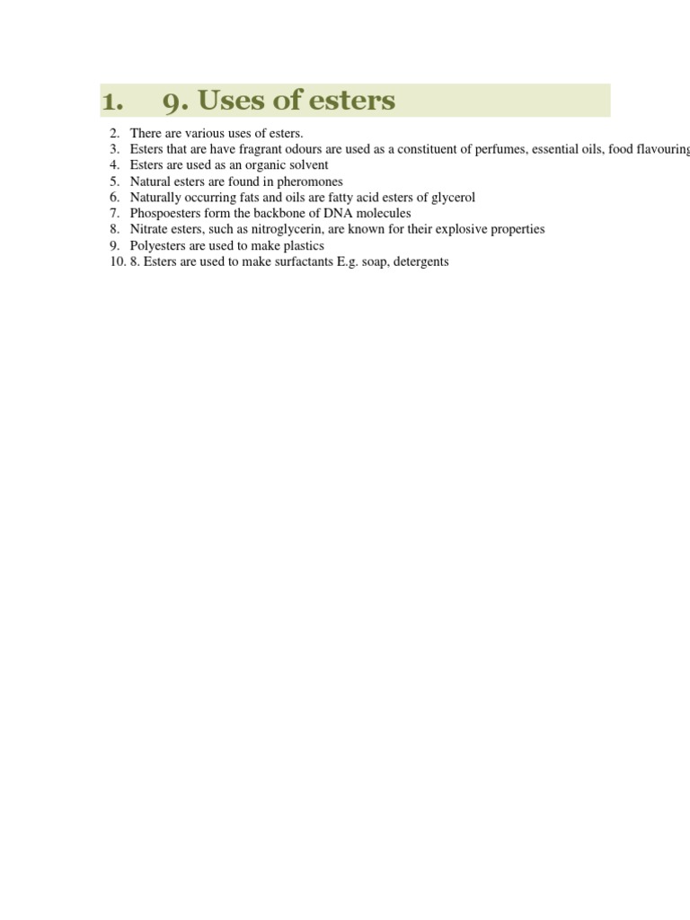 Uses and Applications of Esters | PDF | Science & Mathematics